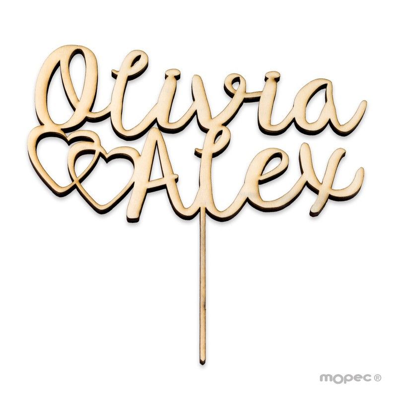 Cake topper de madera, nombres y corazones 18cm.aprox. — Sweet Centre